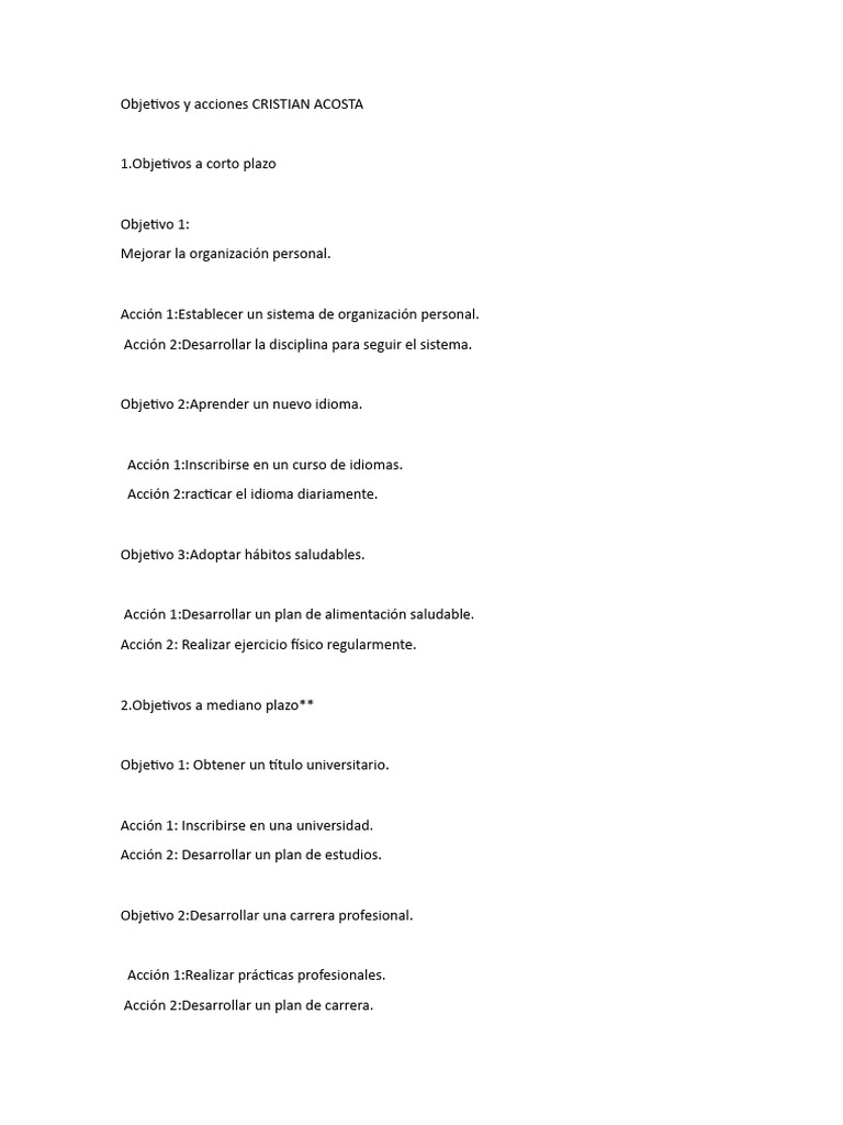 Objetivos Cristian Acosta | PDF