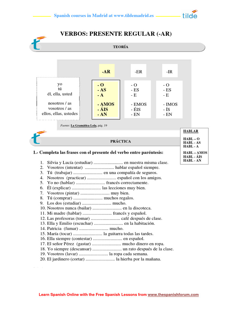 Presente de Indicativo | PDF | Verbo | Relaciones sintácticas