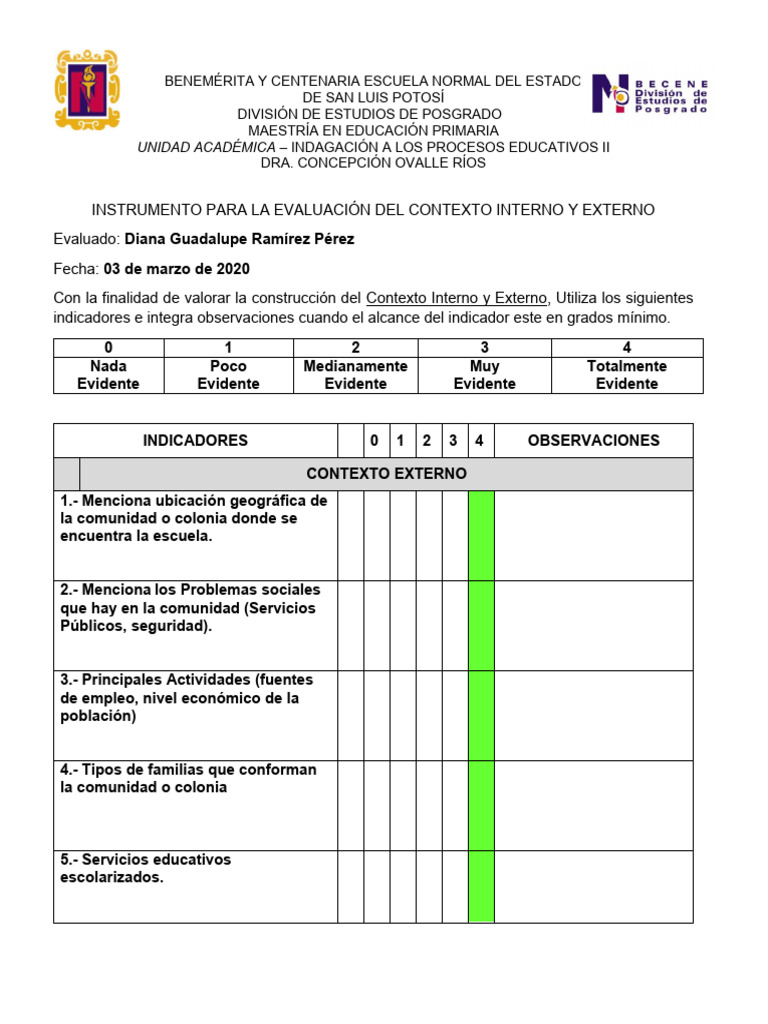 Instrumento de Evaluacion Del Contexto Interno y Externo | PDF | Evaluación