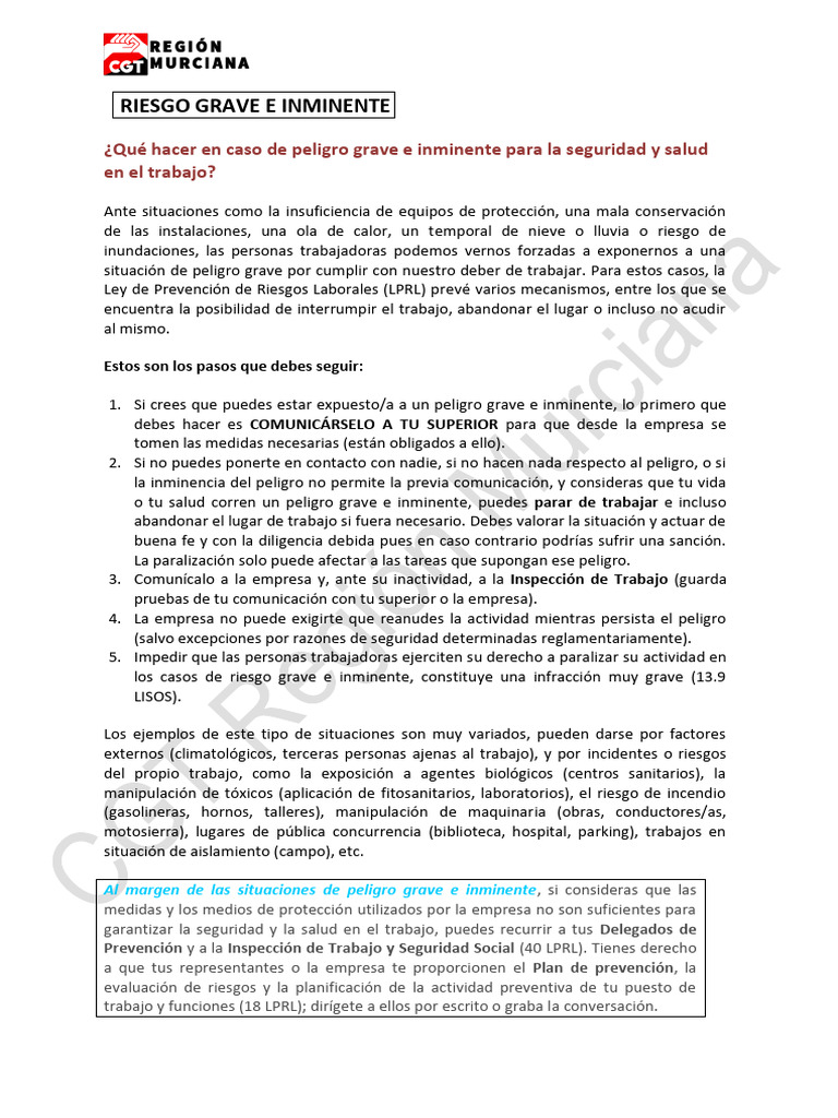 Riesgo Grave e Inminente Web 2 | PDF