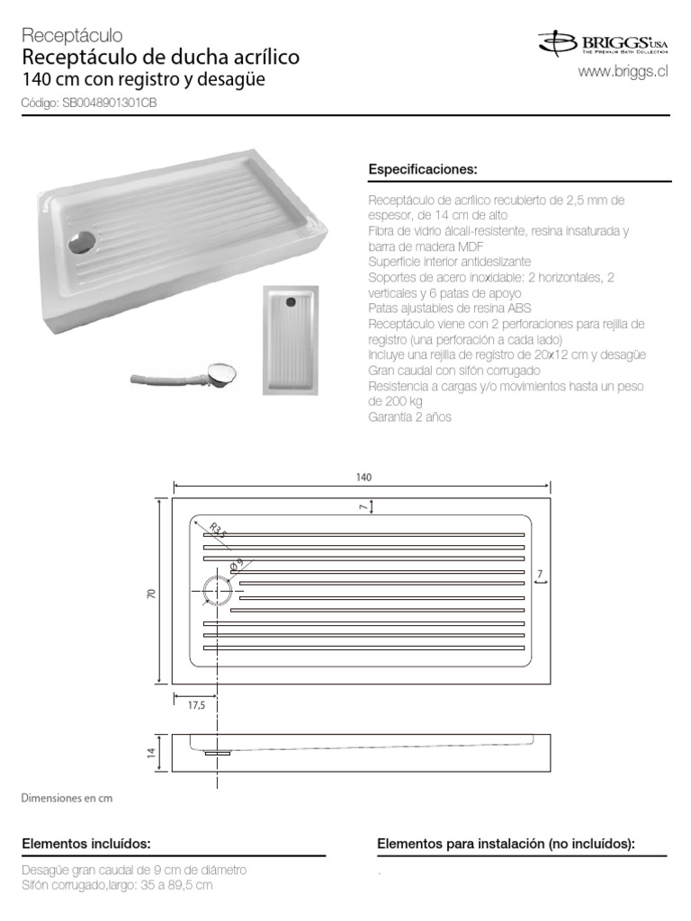 Receptaculo-ducha-acrilico-140cm | PDF | Ducha | Sector secundario de ...