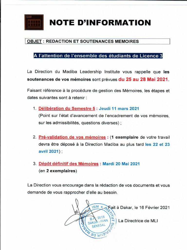 Note D'information Soutenances l3 | PDF