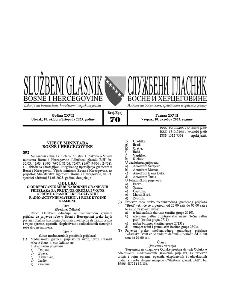 Službeni Glasnik BiH (Godina 27, Broj 70 10.10.2023) | PDF