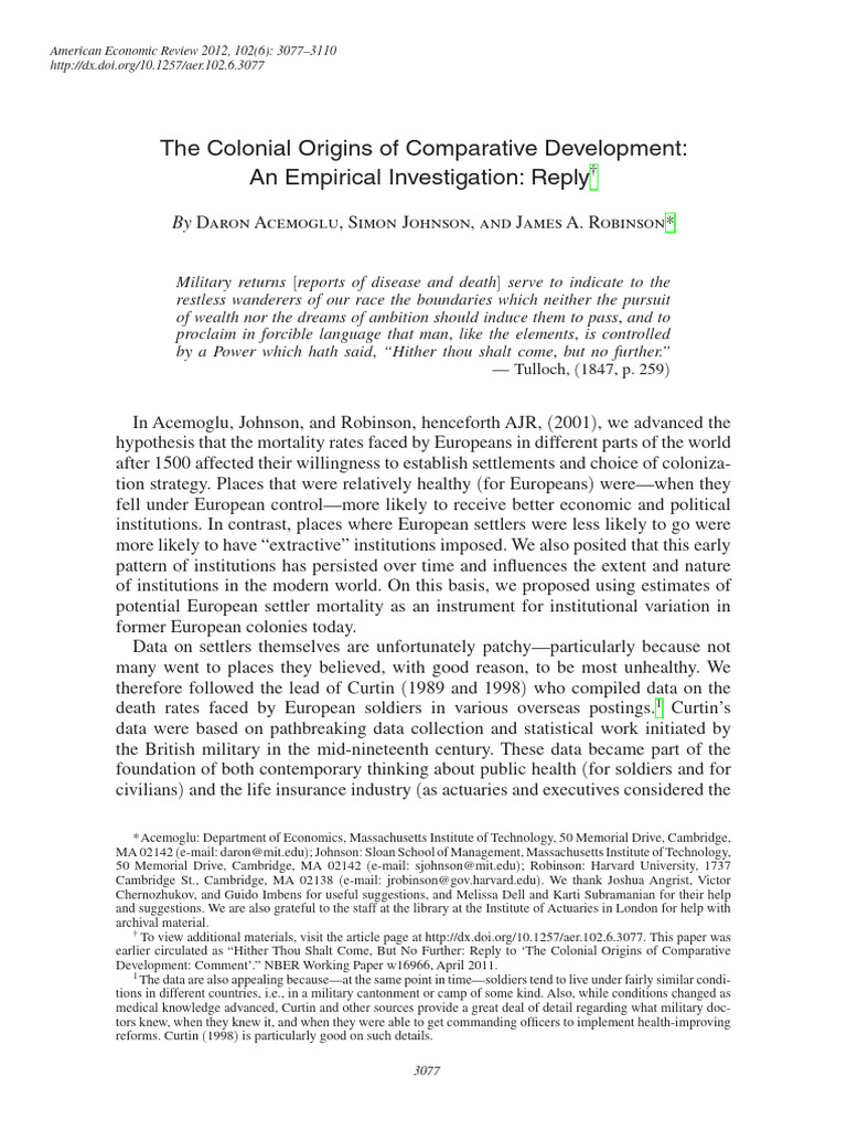 Acemoglu & Robinson (2012) The Colonial Origins of Comparative ...