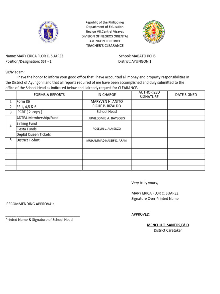 Teachers Clearance 2021 2022 | PDF