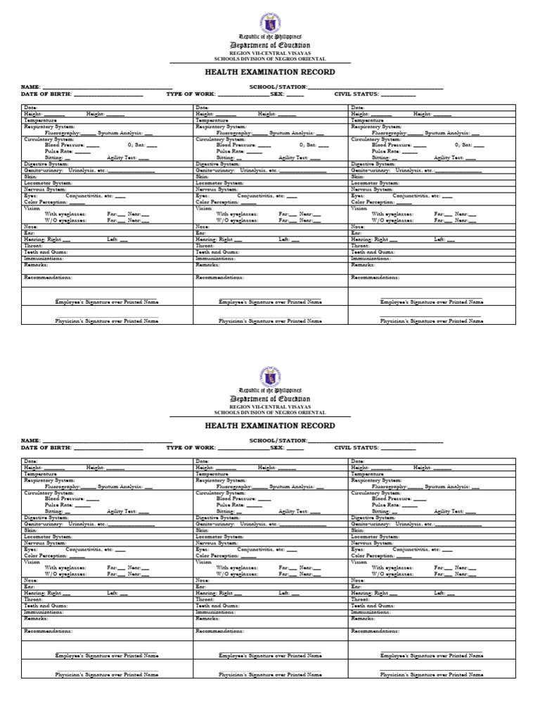 SDO NegOr Health Examination Record | PDF | Social Science