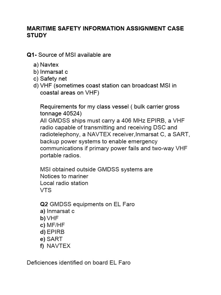 Maritime Safety Information Assignment Case Study | PDF