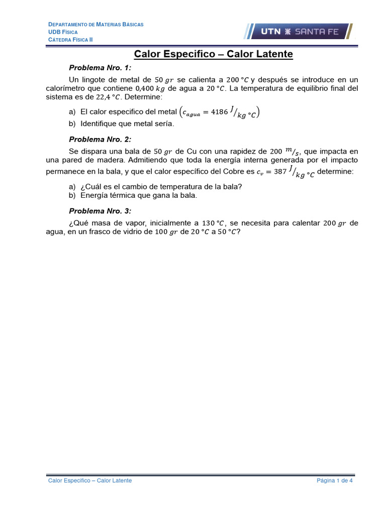 2 Prob. Resueltos de Calor Especifico y Calor Latente PDF | PDF | Calor | Calor latente