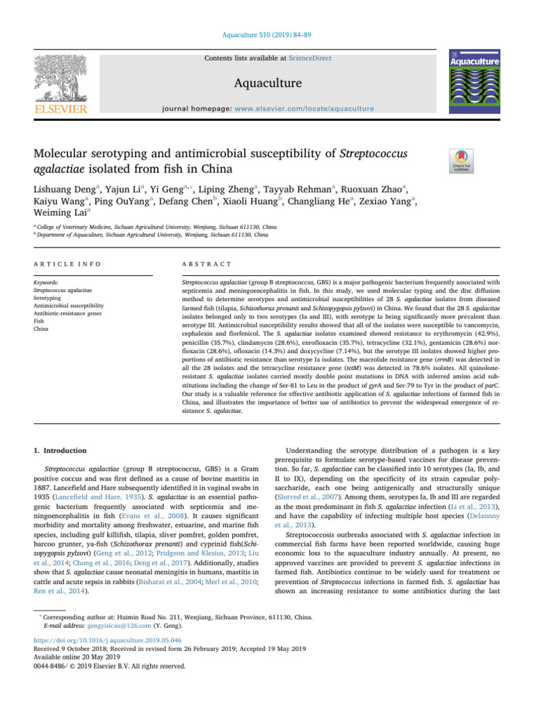 Molecular Serotyping and Antimicrobial Susceptibility of Streptococcus ...