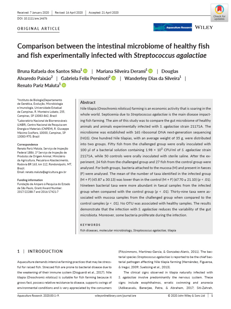 Comparison Between The Intestinal Microbiome of Healthy Fish and Fish ...