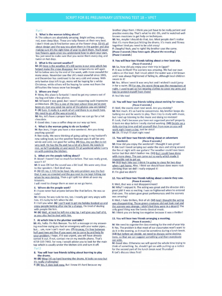Script For B1 Preliminary Listening Test 18 | PDF