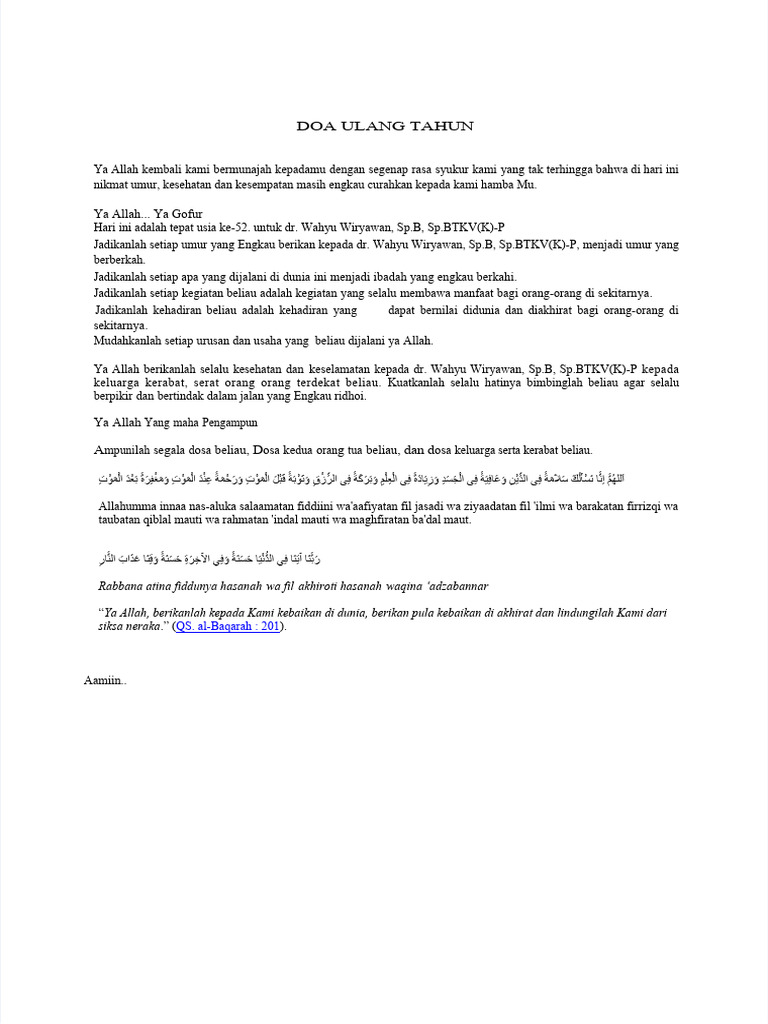 Teks Doa Ulang Tahun | PDF