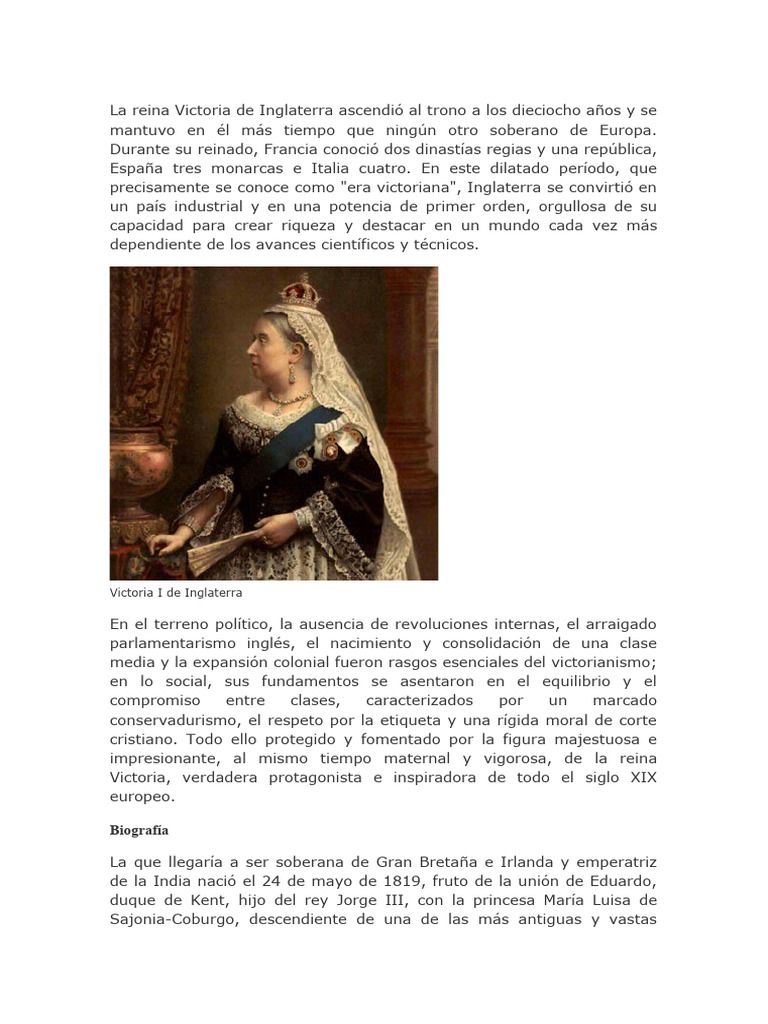 Biografía de la Reina Victoria de Inglaterra | PDF | Reina Victoria ...