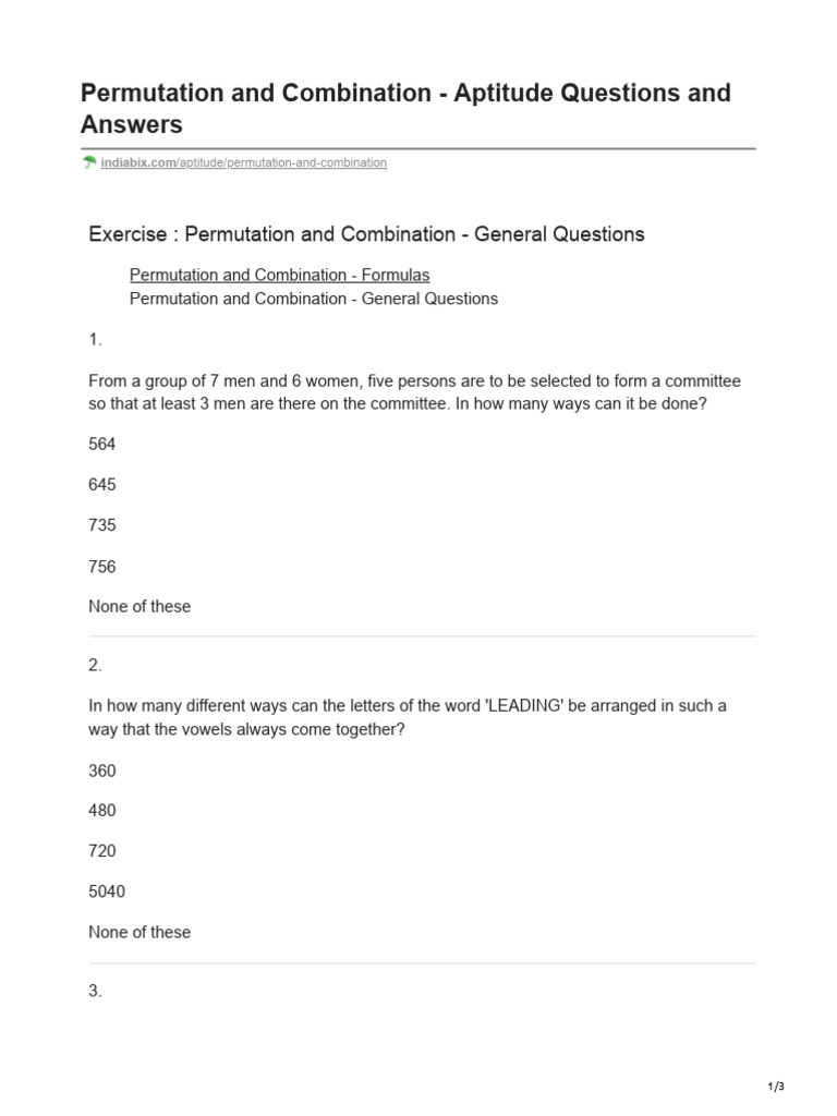 indiabix.com-Permutation and Combination - Aptitude Questions and ... indiabix.com-Permutation and Combination - Aptitude Questions and ...