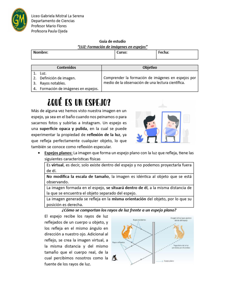 Guía de Estudio (CLASE 2 - 1°A) | Descargar gratis PDF | Espejo | Óptica