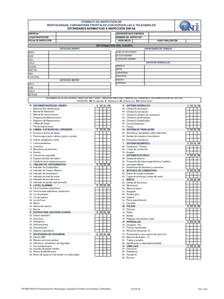 FR-INSP-005.05 Formato Inspección Montacargas, Cargadoras Frontales Con ...