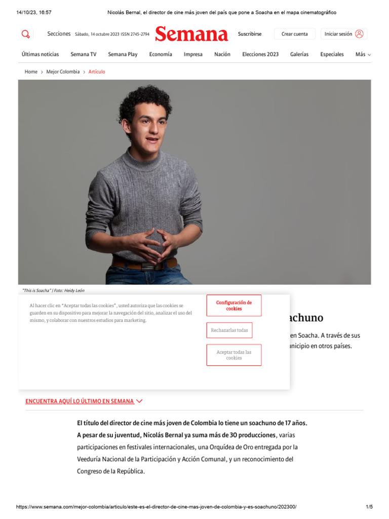 Nicolás Bernal, El Director de Cine Más Joven Del País Que Pone A Soacha en El Mapa ...