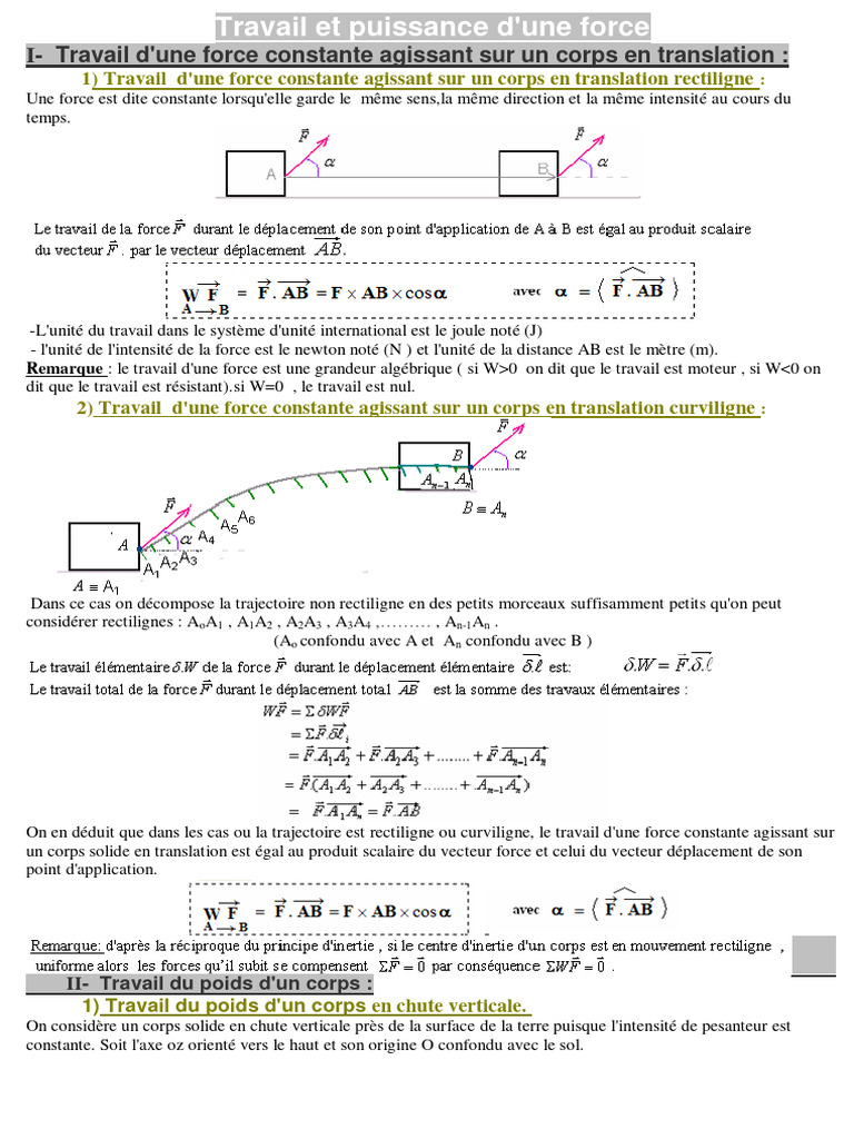 Travail et puissance d'une force 1bac | PDF | Puissance (physique) | Métrologie