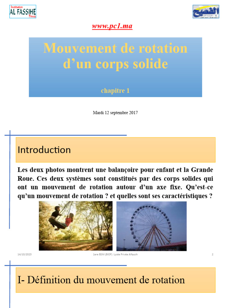 1 - Mouvement de Rotation D'un Corps Solide FR (WWW - Pc1.ma) | PDF