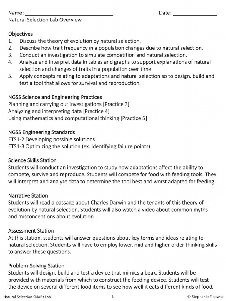 MS-LS4-6 Natural Selection Digital Lab | PDF | Natural Selection ...