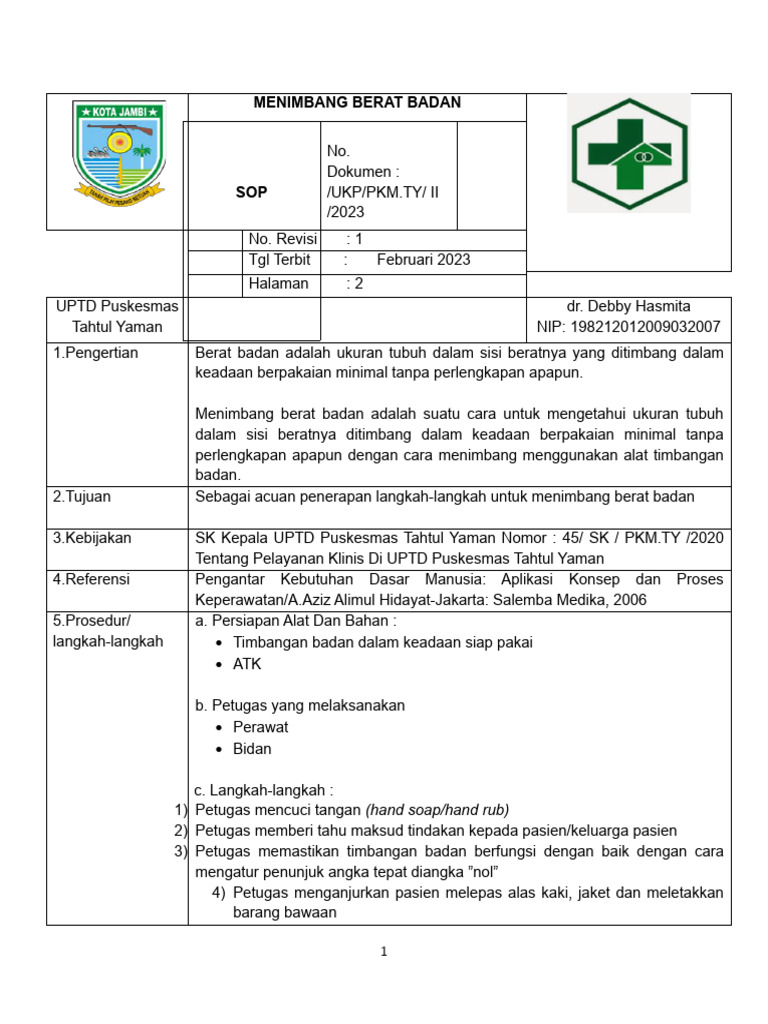 Sop Mengukur BB | PDF