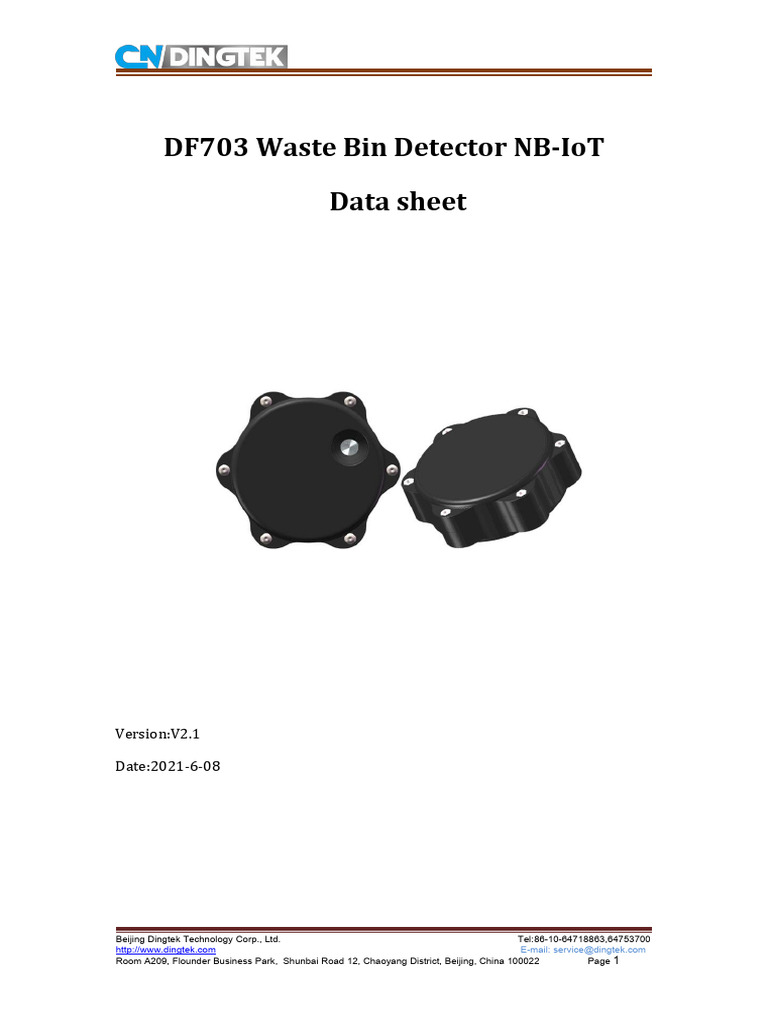 DF703 Waste Bin Detector NB-IoT Datasheet V2.1 | PDF
