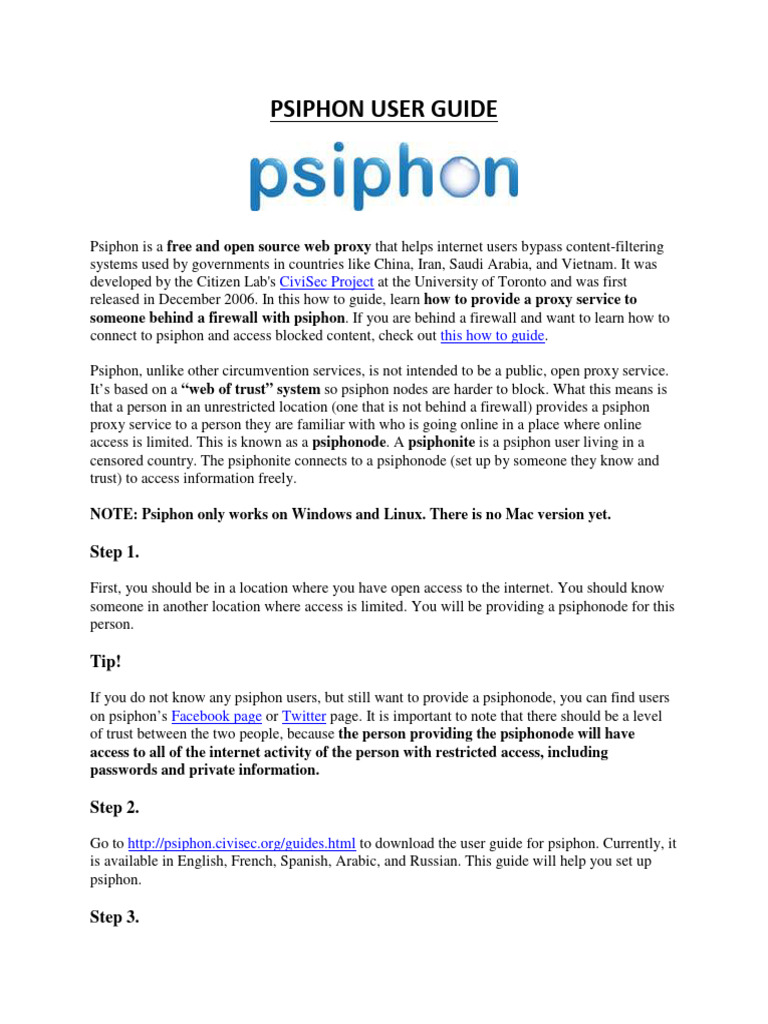 Psiphon User Guide | PDF | Proxy Server | World Wide Web
