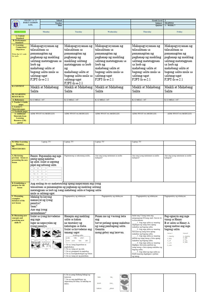 Week7 DLL Filipino | PDF