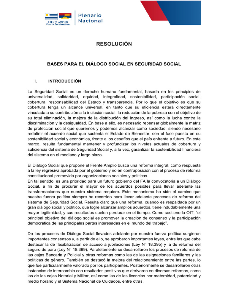 Diálogo Social Para Reforma De Seguridad Social Pdf