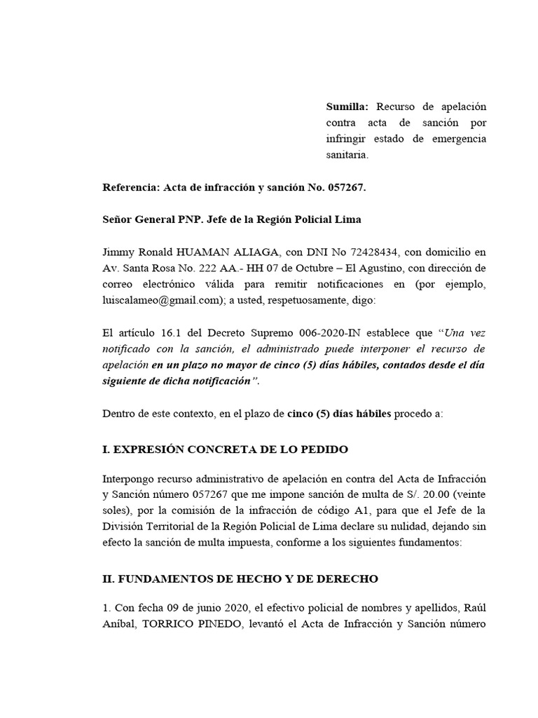 Apelacion de MULTA | Descargar gratis PDF | Apelación | Multa (pena)