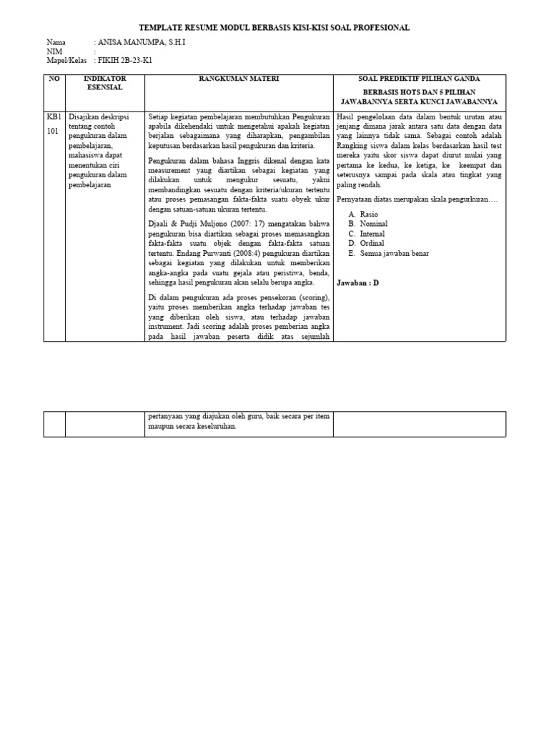 11zon - TEMPLATE RESUME MODUL PENDALAMAN MATERI BERBASIS KISI-KISI KB 1 | PDF