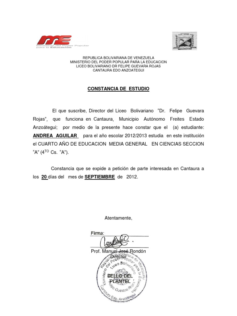 Constancia de Estudios Venezolana | PDF