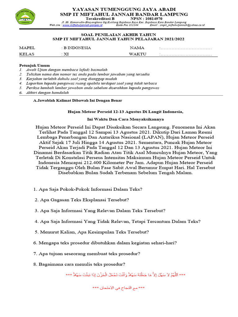 PAT KELAS 7 Bindo | PDF