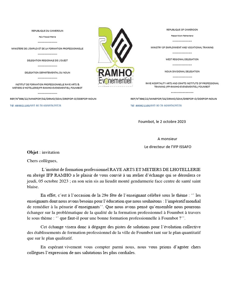 Invitation à l'atelier de formation à Foumbot | PDF