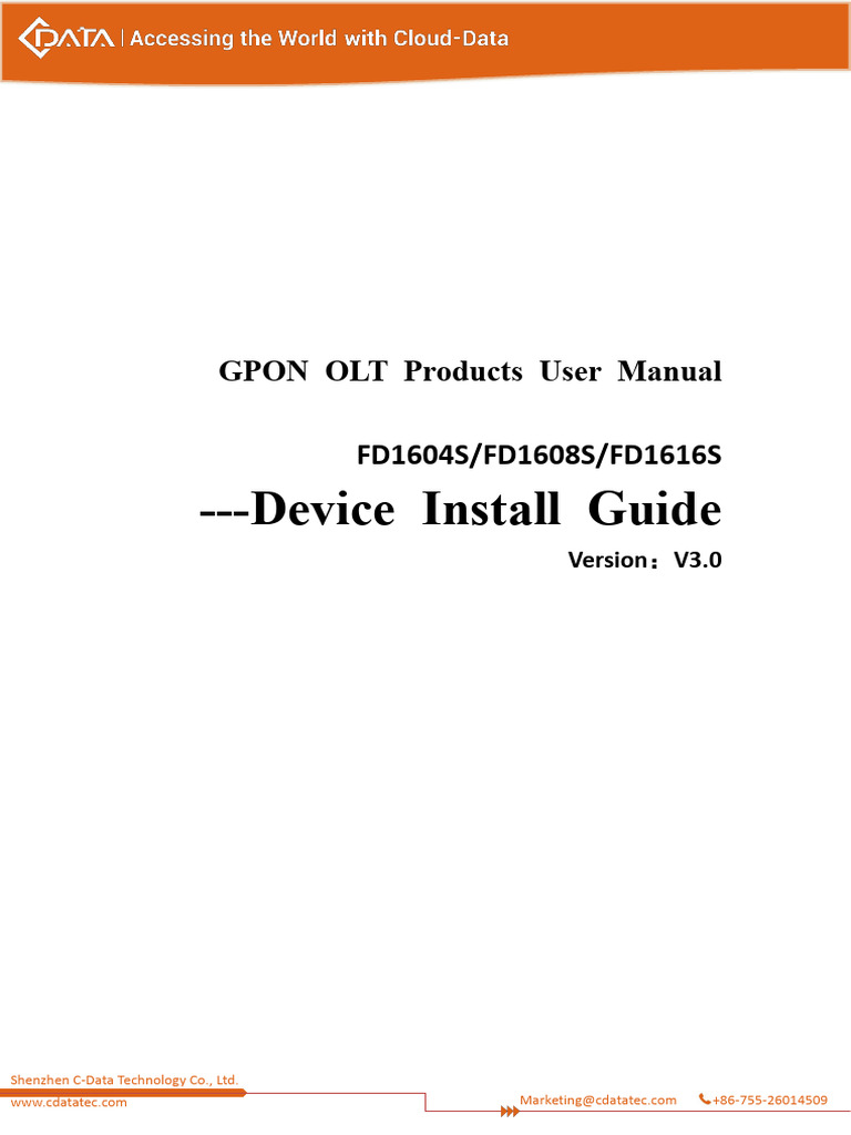 CDATA FD16xx GPON OLT User Manual Device Install Guide - V3.0 20220902 | PDF