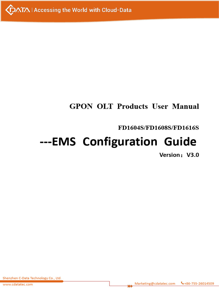 CDATA FD16xx GPON OLT User Manual EMS Configuration Guide - V3.0 ...