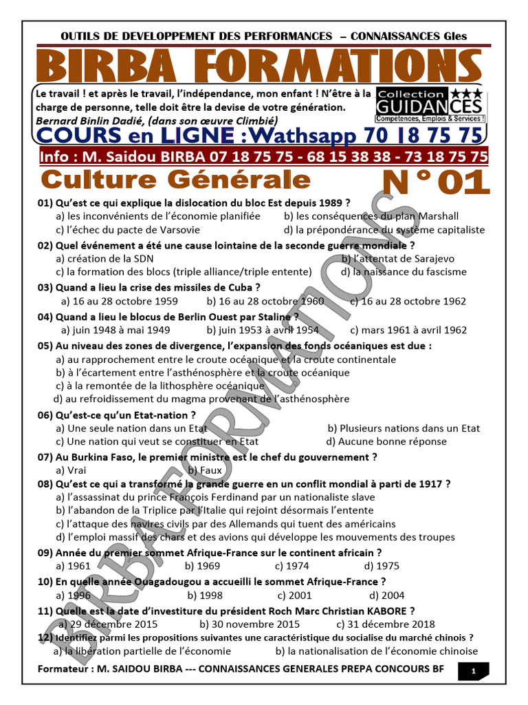 Connaissances Générales pour Concours BF | PDF | Burkina Faso | Afrique