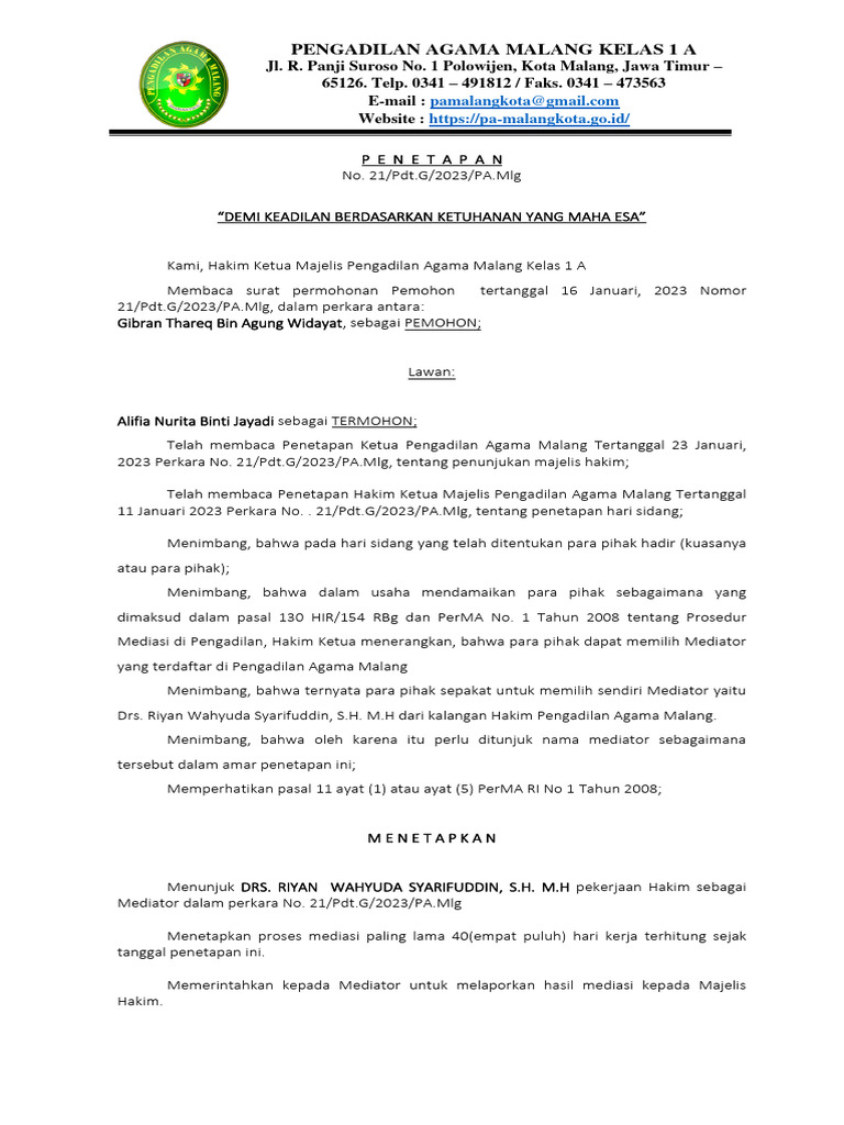 Penetapan Penunjukan Mediator | PDF