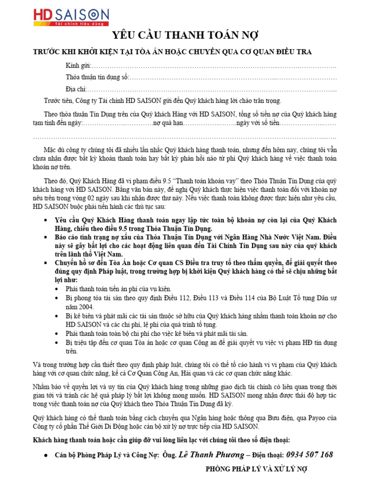 Yeu Cau Thanh Toan No | PDF