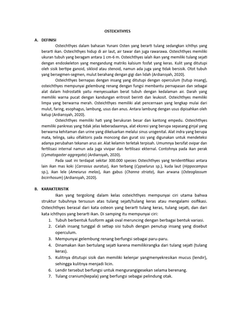 Definisi Dan Karakteristik Osteichthyes | PDF