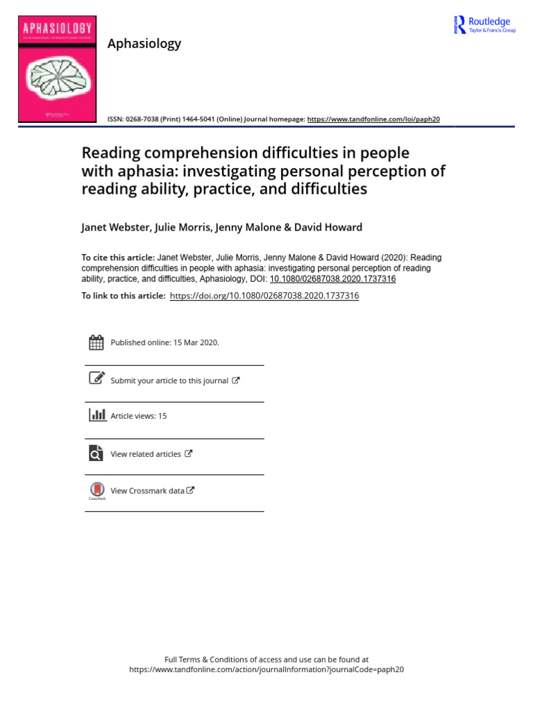 Reading Comprehension Difficulties in People | PDF | Aphasia | Validity ...