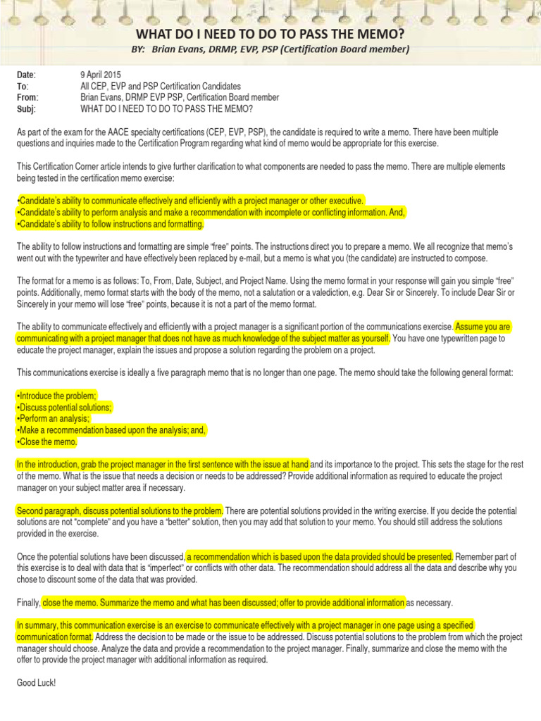 What Do I Have To Do To Pass The Memo | Download Free PDF | Memorandum | Information