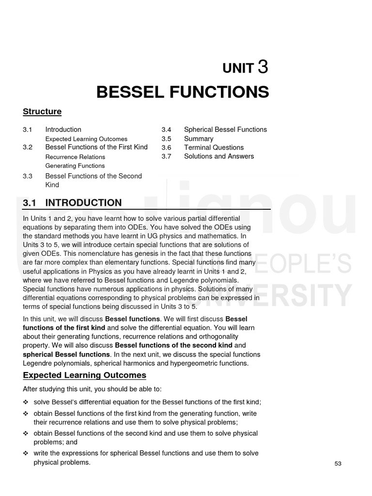 Unit-3 BESSEL FUNCTIONS | PDF | Recurrence Relation | Diffraction Unit-3 BESSEL FUNCTIONS | PDF | Recurrence Relation | Diffraction