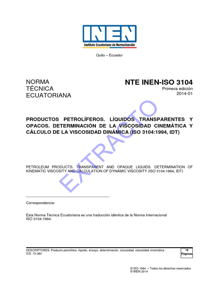 Nte Inen Iso 3104 | Descargar gratis PDF | Viscosidad | Líquidos