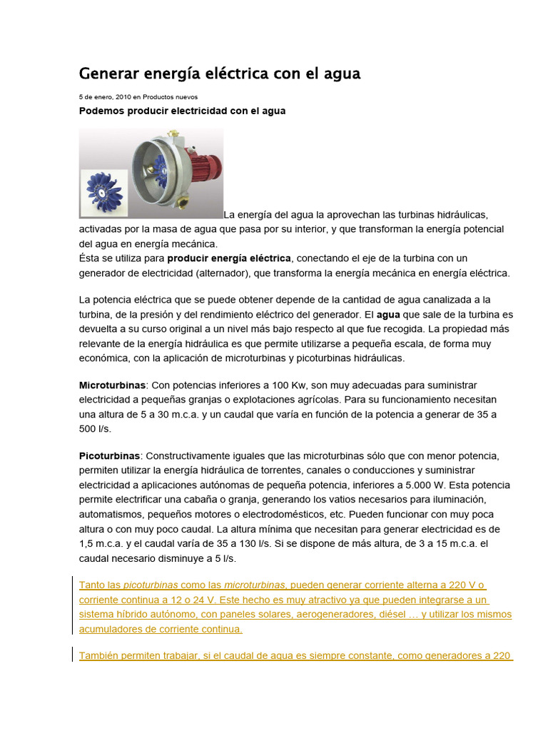 Generar energía eléctrica con el agua | PDF