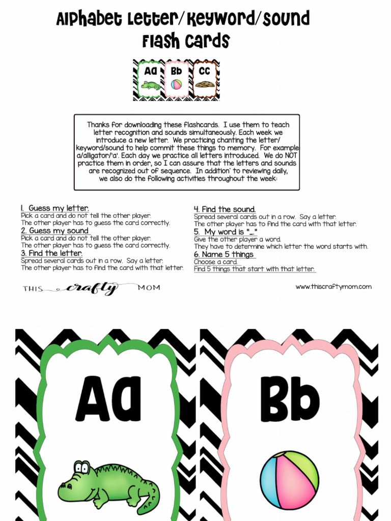 Al Phabet Letter/Keyword/Sound FL Ash Cards: Www. Thi Scraftymom. Com | PDF