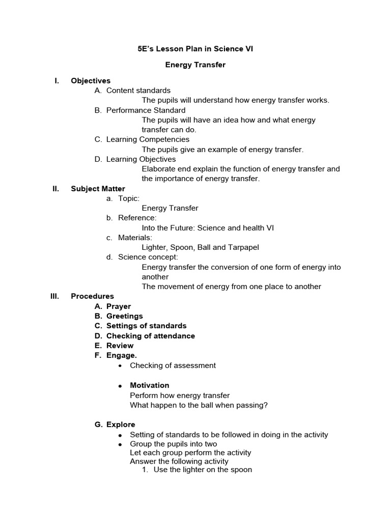 Energy Transfer Lesson Plan | PDF | Thermal Conduction | Convection