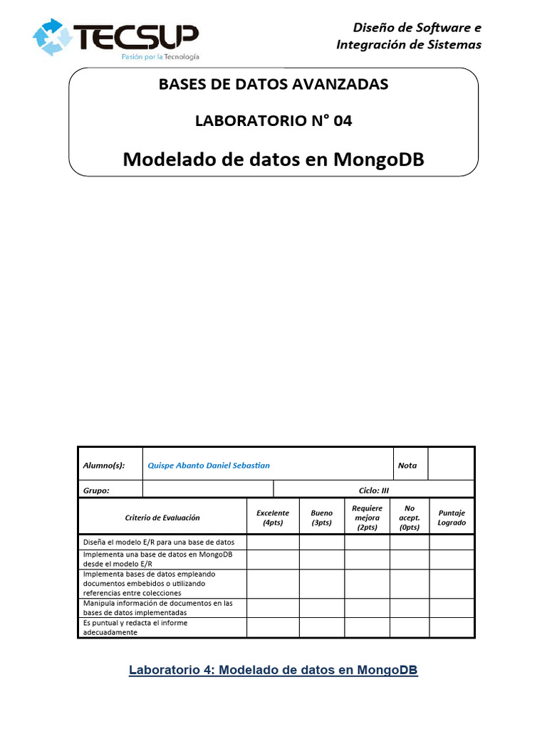 Lab04-BDAV - Modelado de Datos | PDF | Mongo Db | Bases de datos