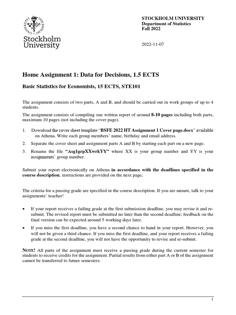 BSFE 2022 HT Assignment 1 Instructions | PDF