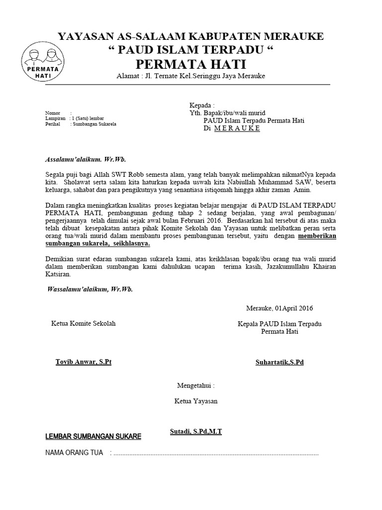 Surat Permohonan Sumbangan | PDF